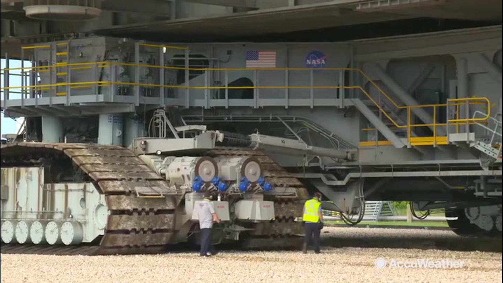 Crawler transporter finally making its way back inside | 9news.com