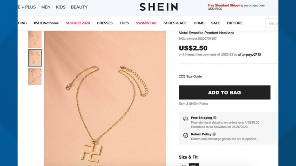 Shein apologizes for selling swastika pendant necklace | 9news.com
