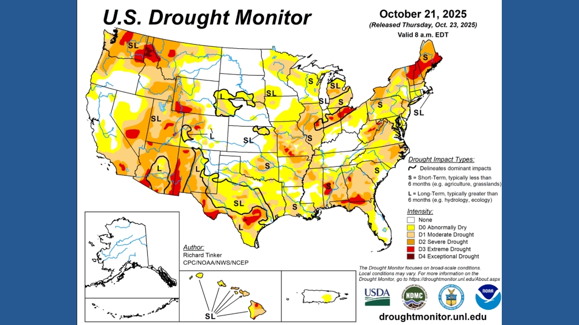 New drought maps show major shifts in conditions across the US | 9news.com