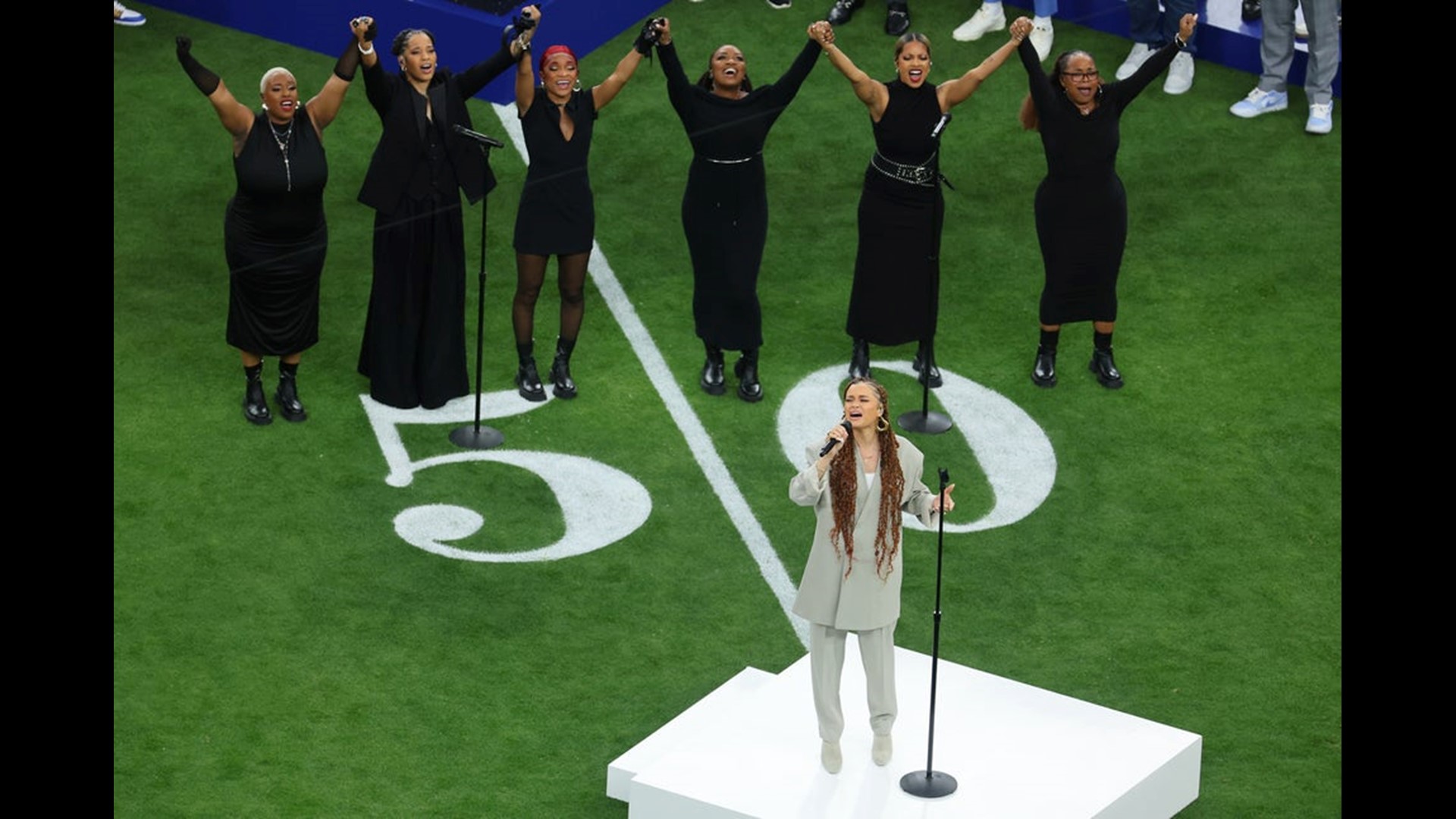 Andra Day Sings 'Lift Every Voice and Sing' at Super Bowl LVIII | 9news.com