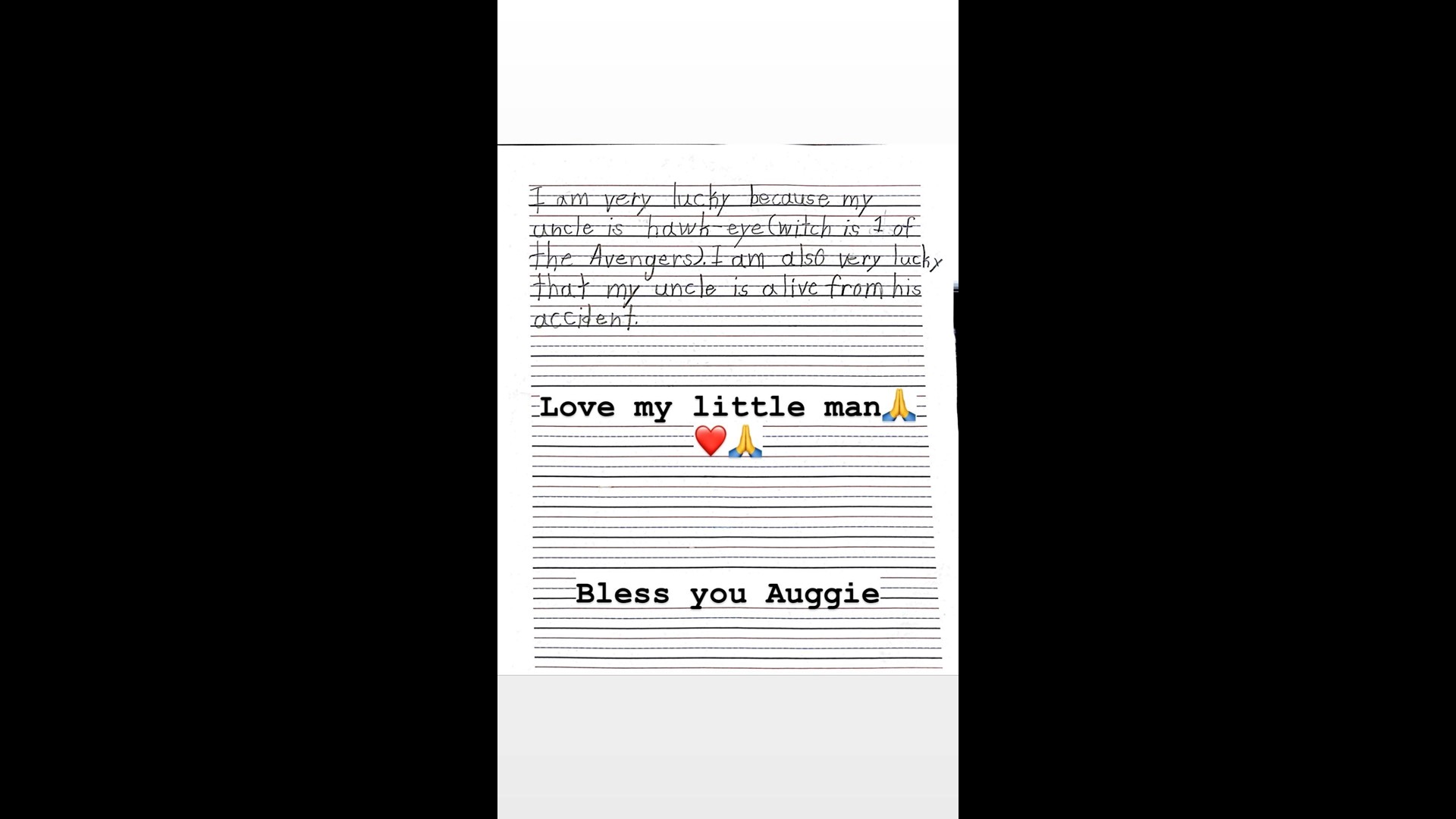 Jeremy Renner Shares Nephew's Touching Handwritten Note: 'Very Lucky ...