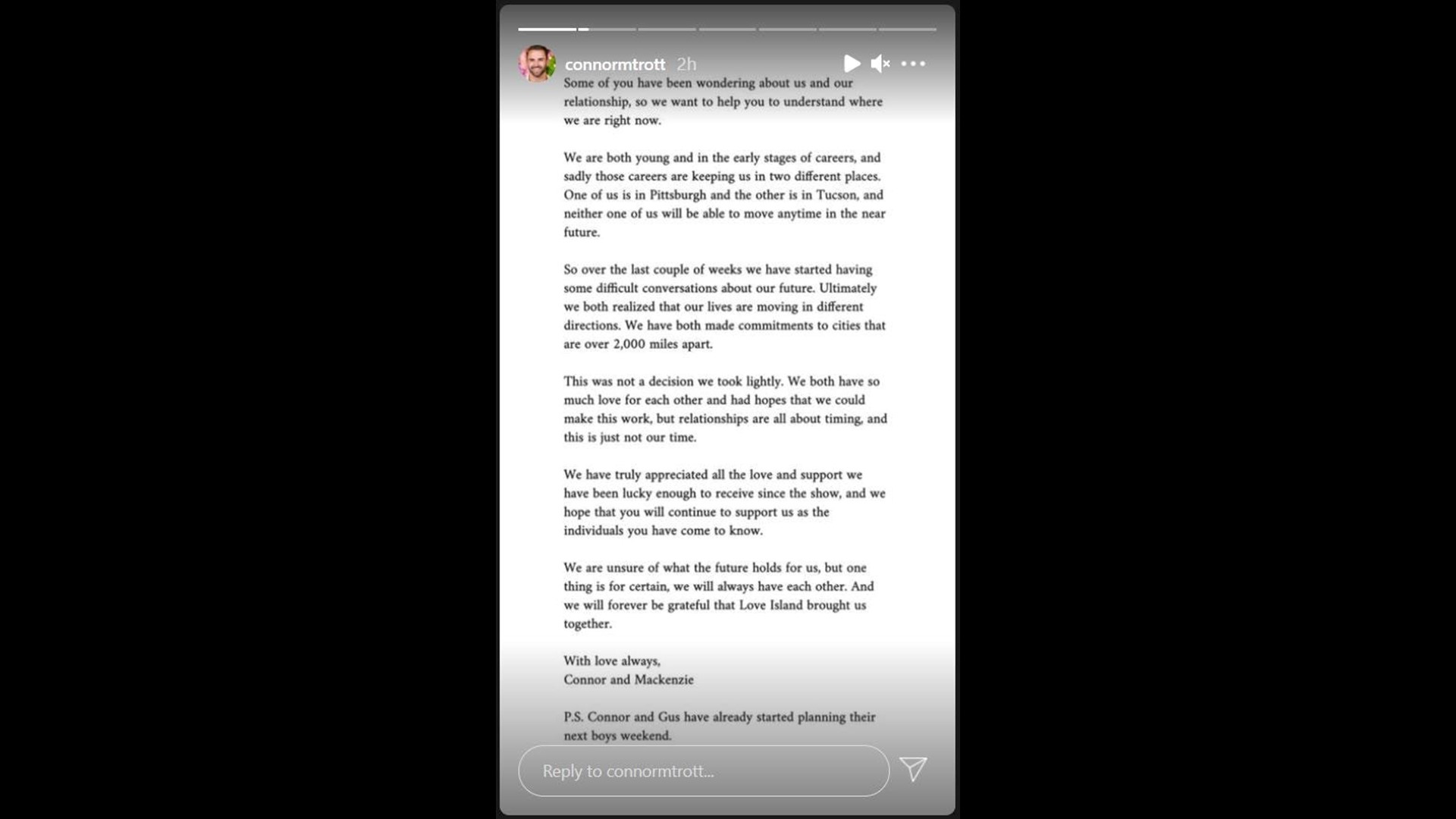 'Love Island' Couple Connor Trott and Mackenzie Dipman Split Up | 9news.com