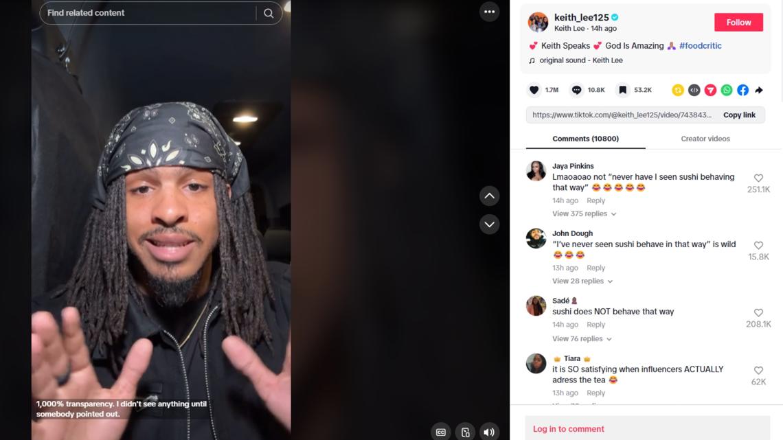 Keith Lee issues response to Seattle sushi spot controversy | 9news.com