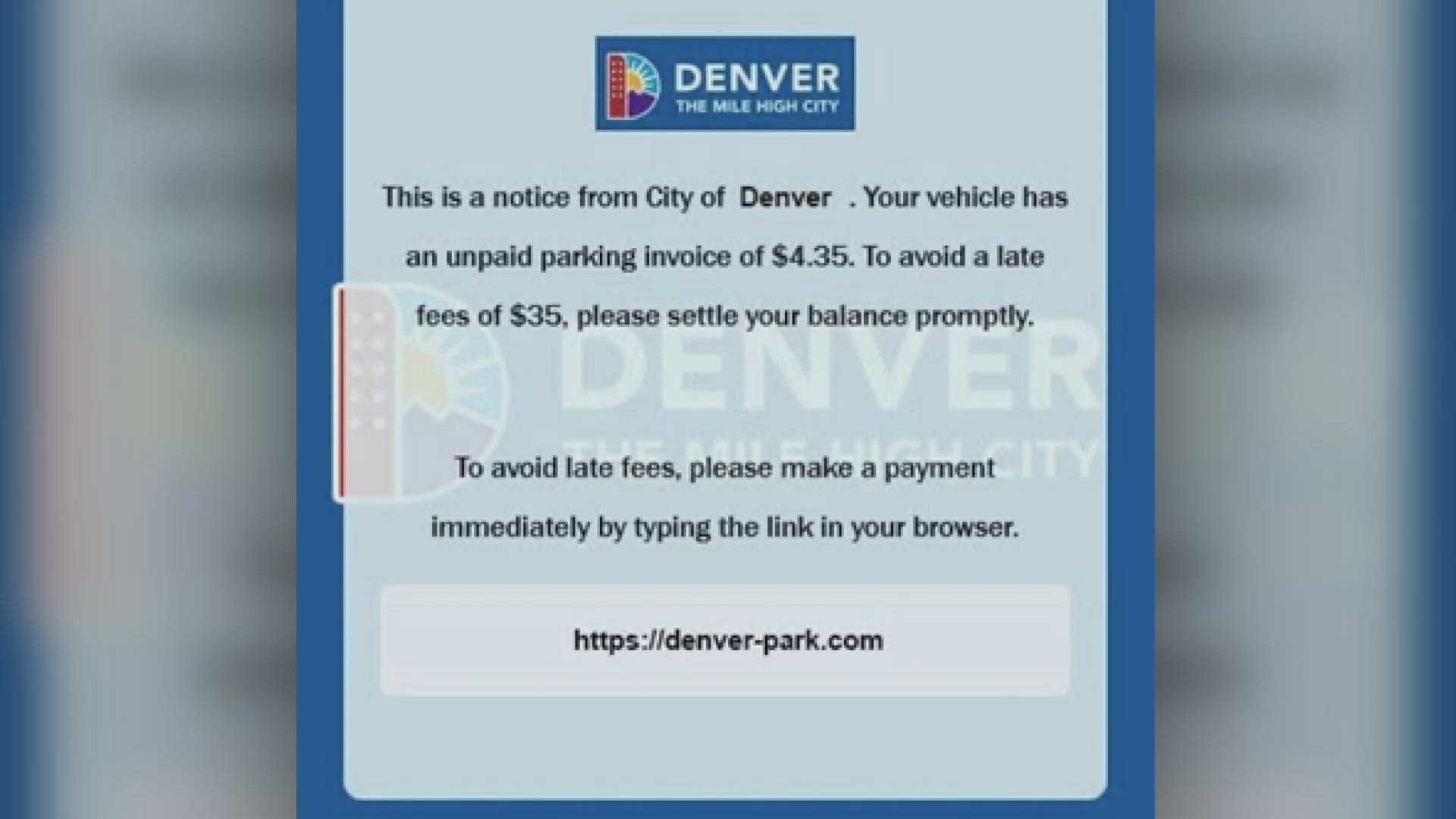 Spam texts about 'unpaid parking invoice' are not from City of Denver ...