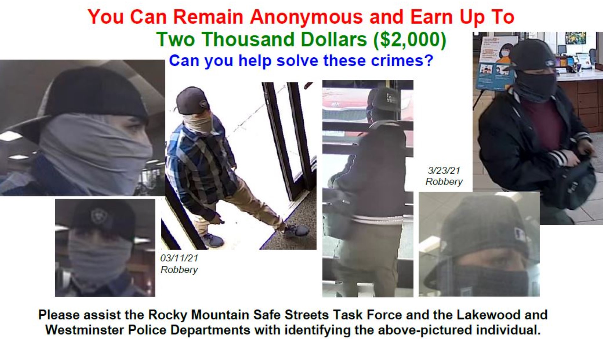 Authorities seek help to find man suspected of 2 bank robberies | 9news.com