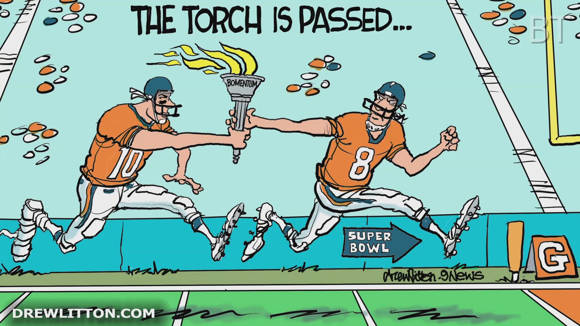 Drew Litton cartoon as Stidham takes torch from Nix before AFC ...