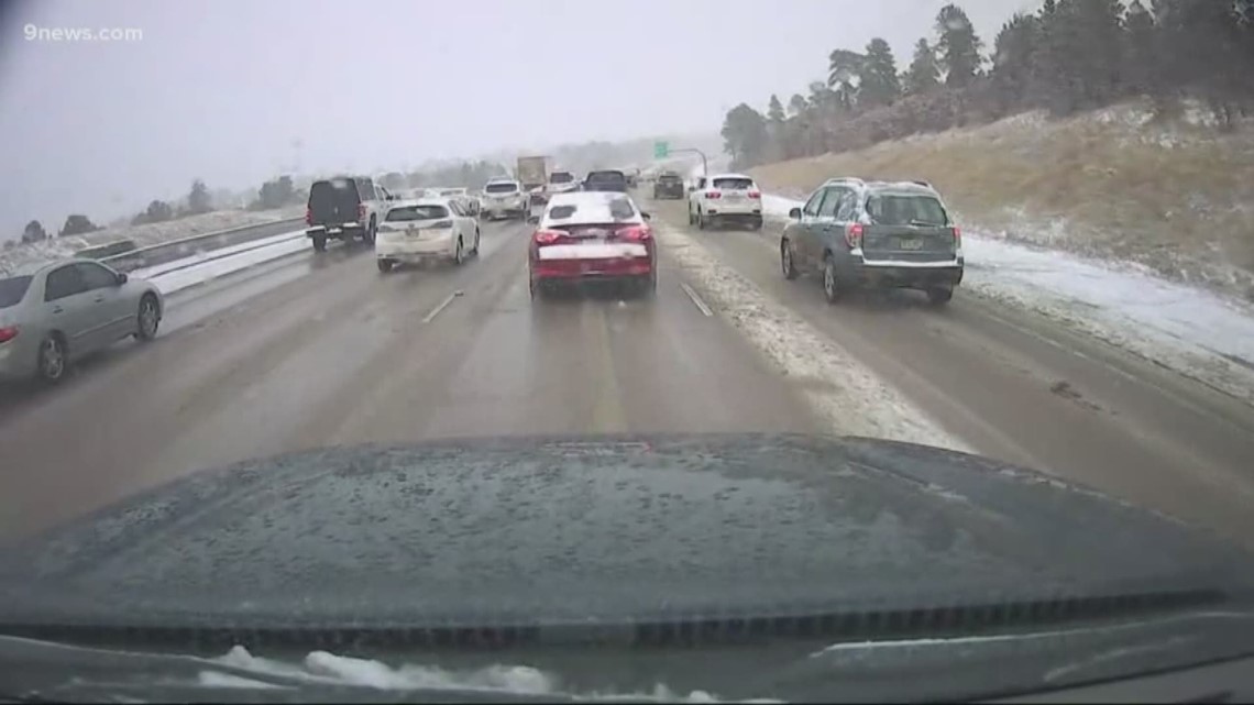 Snowy, slick road conditions around the Denver metro area | 9news.com