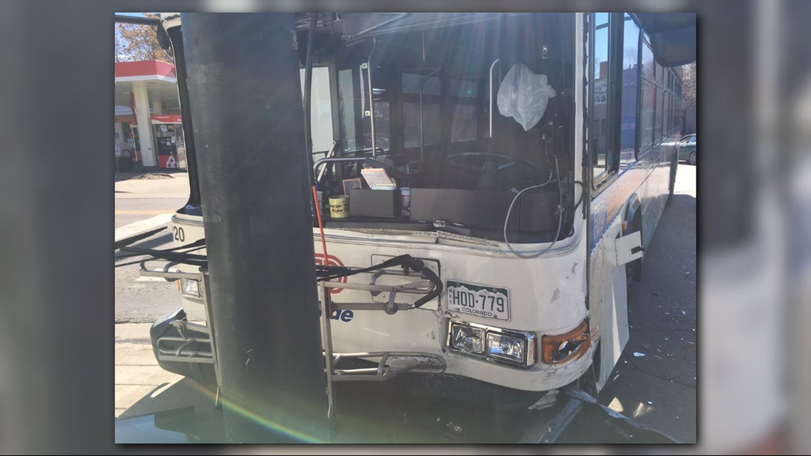 RTD bus collides with pole after crash with vehicle | 9news.com