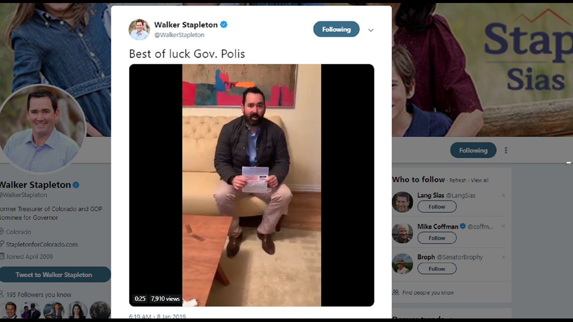 Walker Stapleton couldn't attend Jared Polis' inauguration because of jury duty | 9news.com
