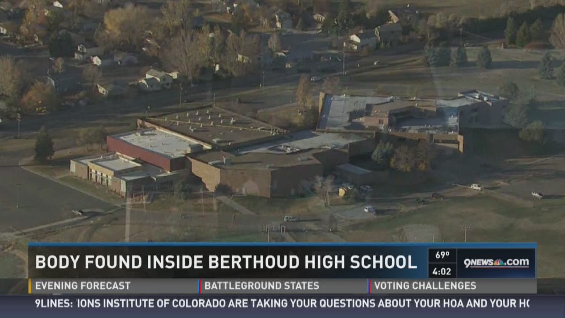 Class canceled at Berthoud High School after body found inside | 9news.com
