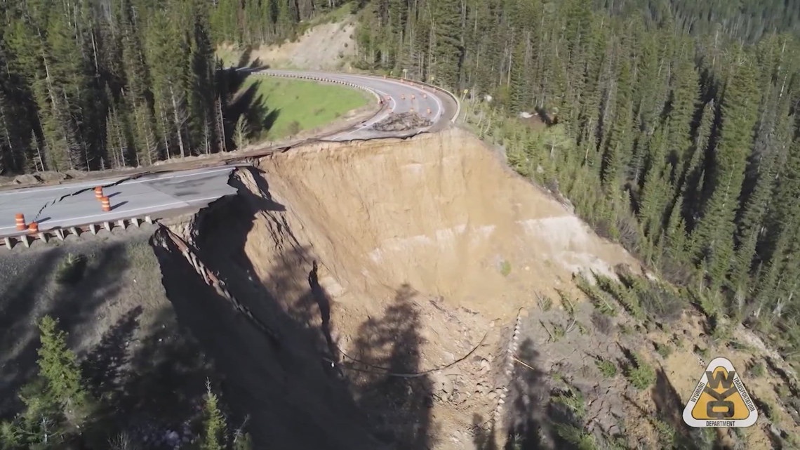 Large chunk of Teton Pass road collapses in Wyoming | 9news.com