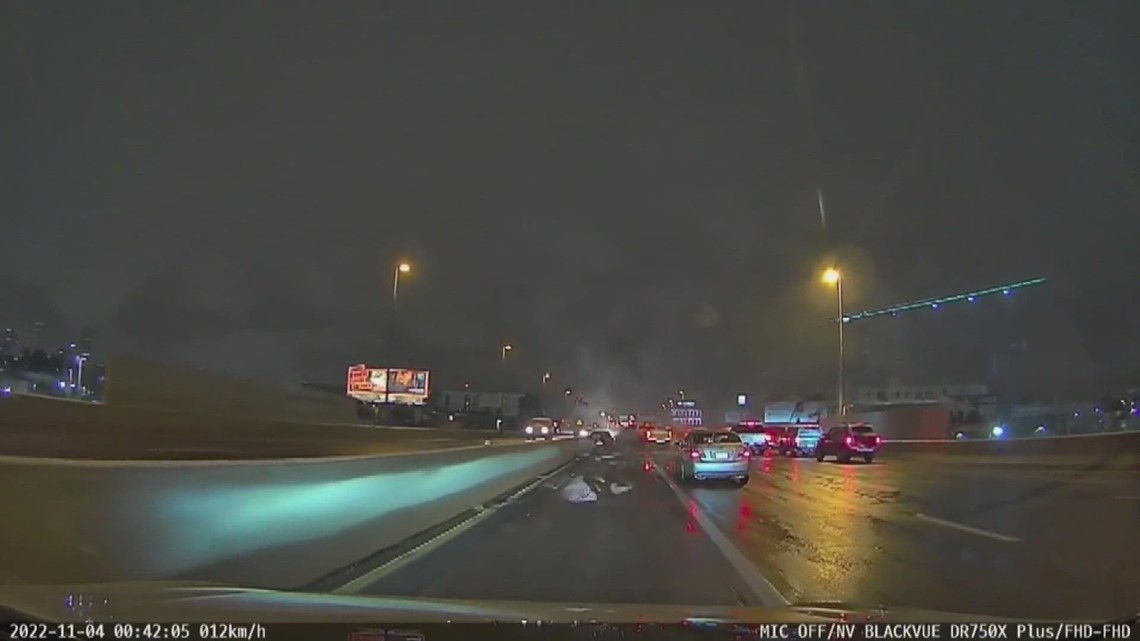 Dash cam video shows cars sliding into huge pileup | 9news.com Dash cam video shows cars sliding into huge pileup | 9news.com