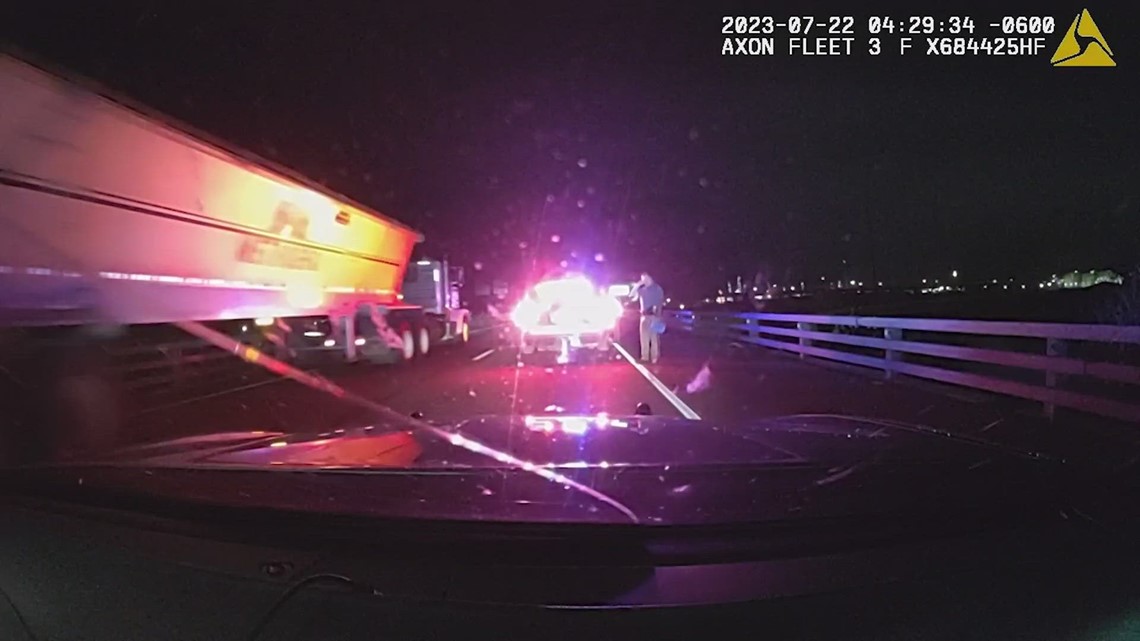 Video shows CSP trooper fall off bridge in Adams County | 9news.com