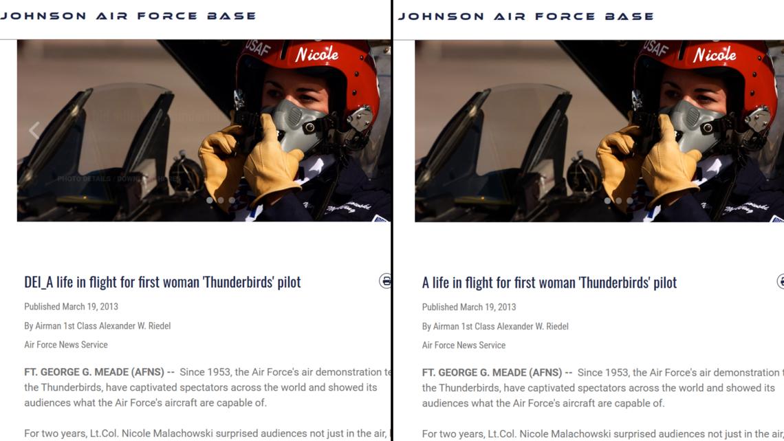 Air Force restores content on first female Thunderbird pilot to website ...
