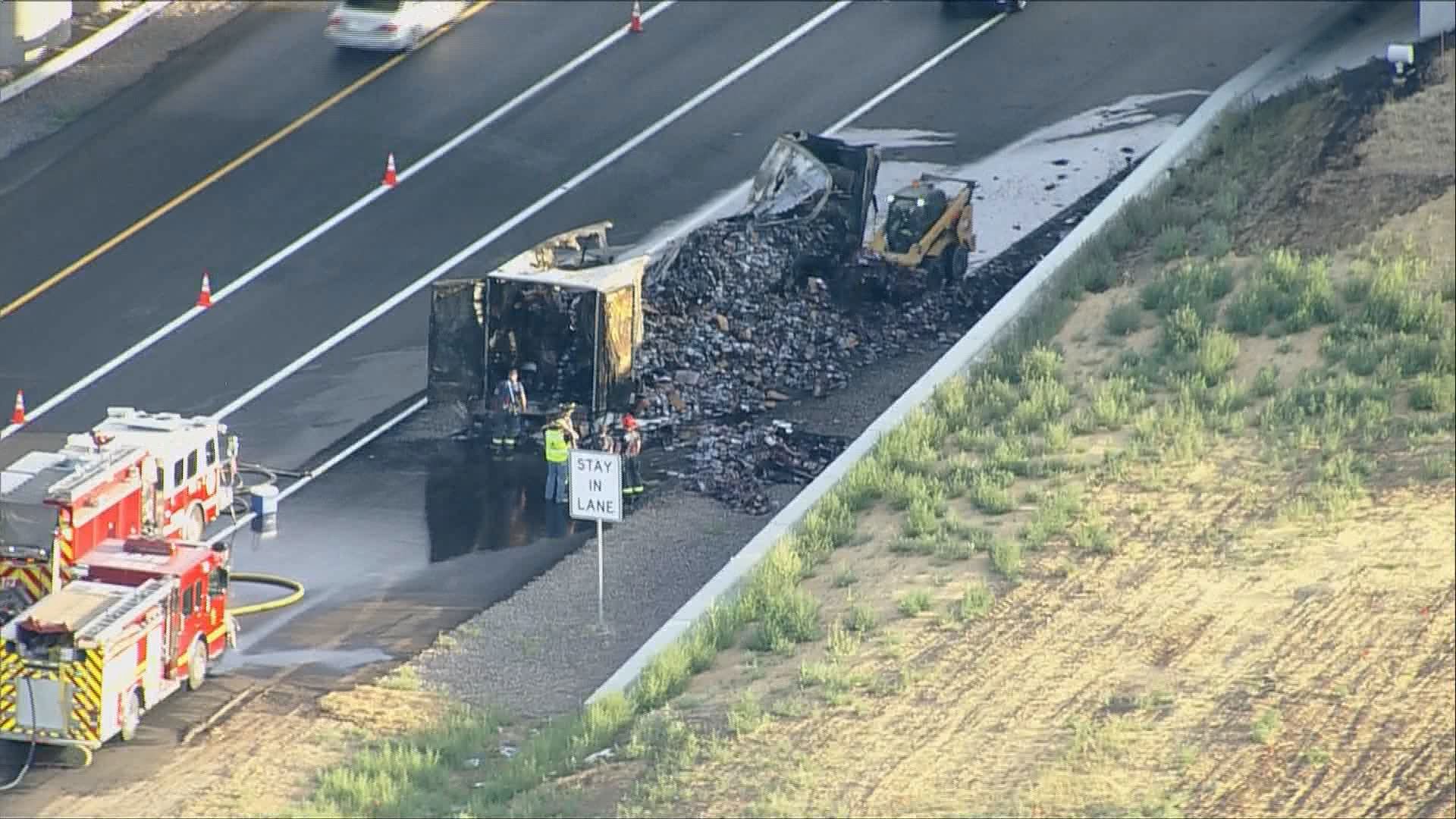 VIDEO: Semi truck burned out after fire on Colorado highway | 9news.com