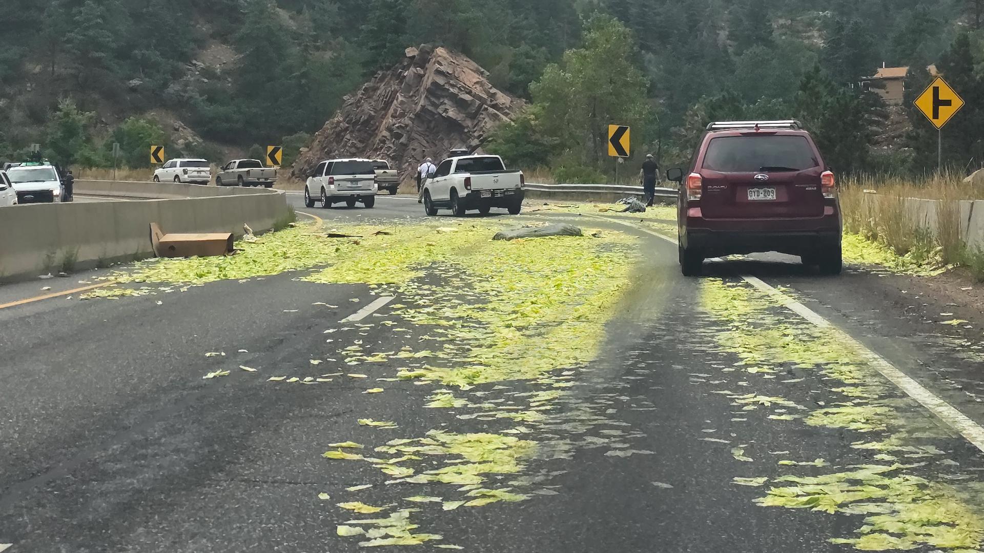 Truck overturns on Highway 285, spilling lettuce | 9news.com