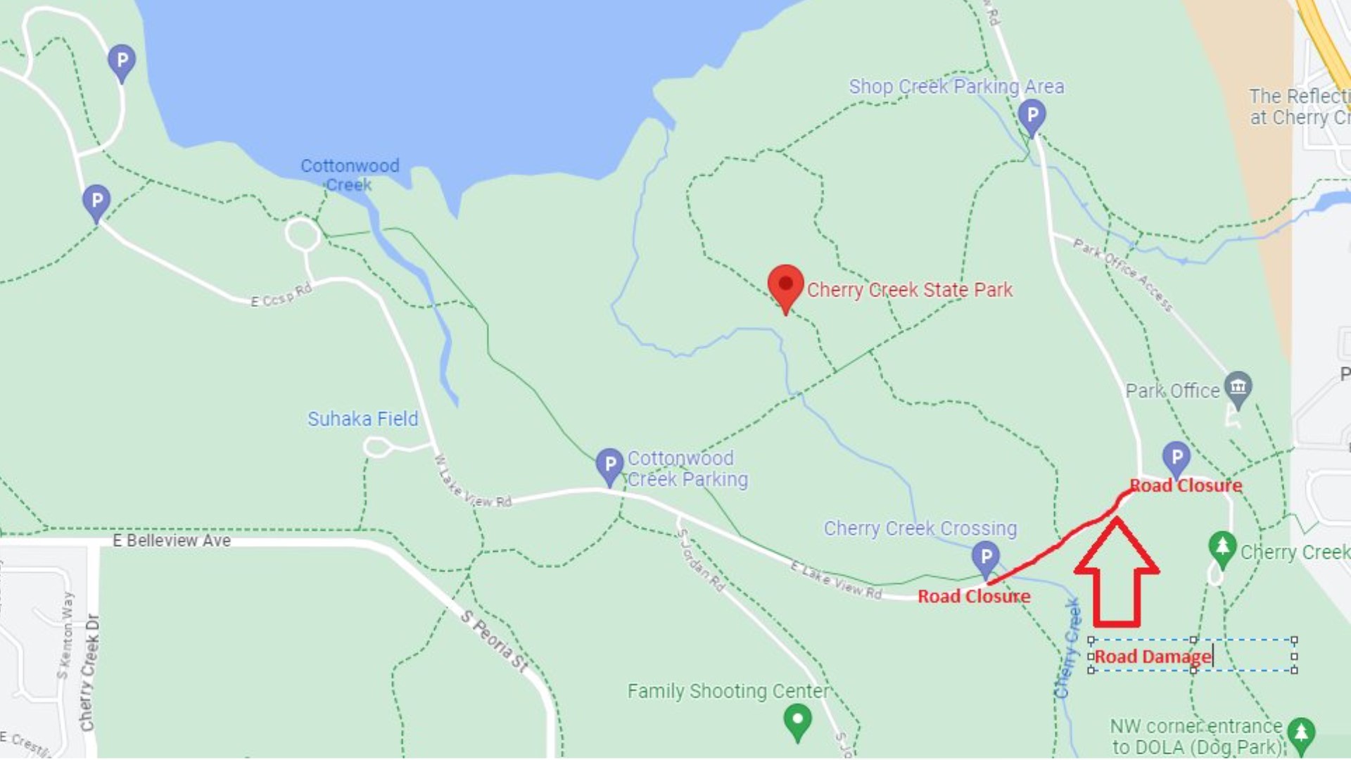 Rain damages road in Cherry Creek State Park near Denver | 9news.com