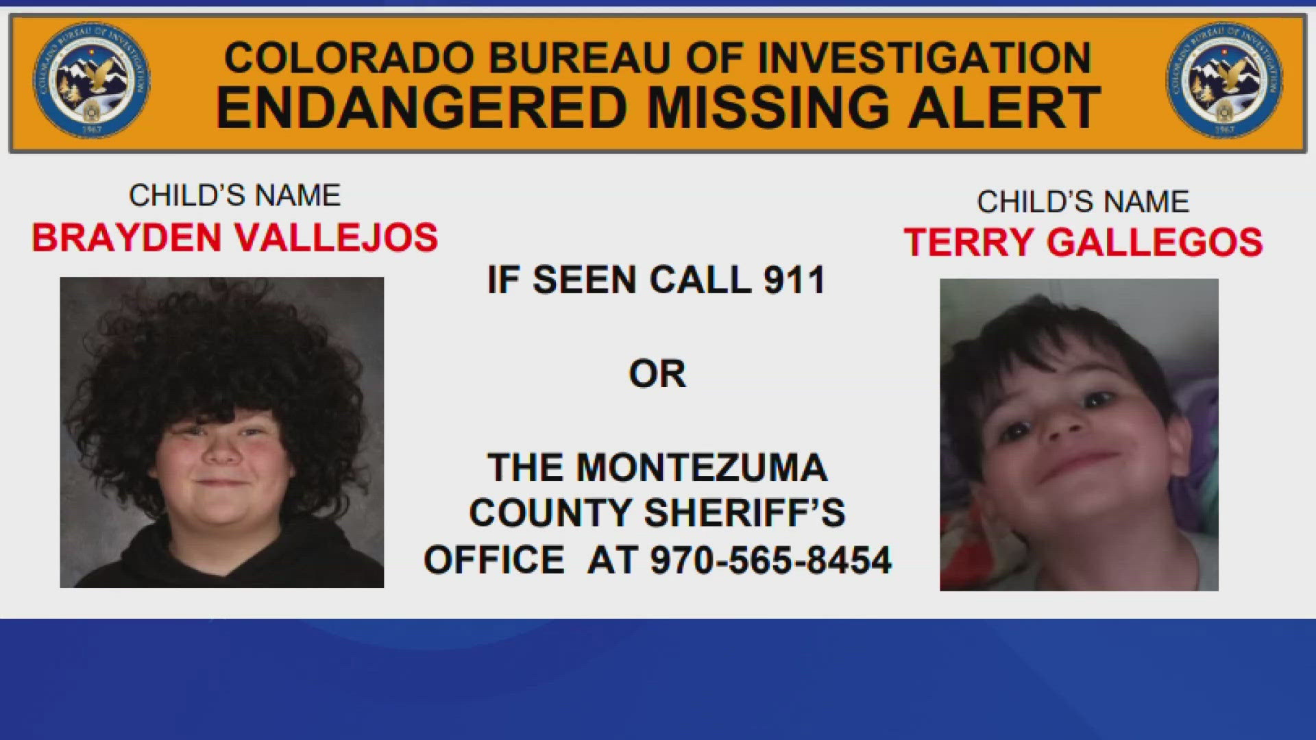 CBI issues Endangered Missing Alert for 2 Montezuma children | 9news.com
