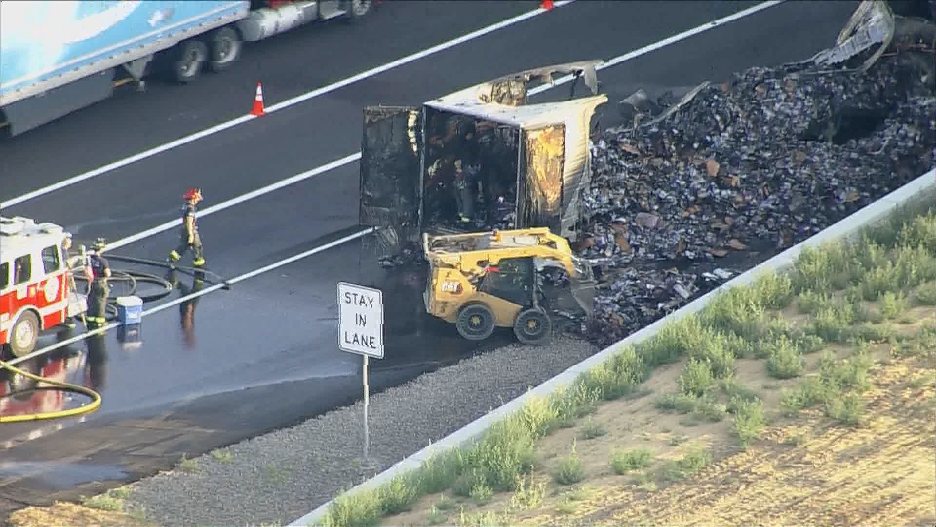 VIDEO: Semi truck burned out after fire on Colorado highway | 9news.com