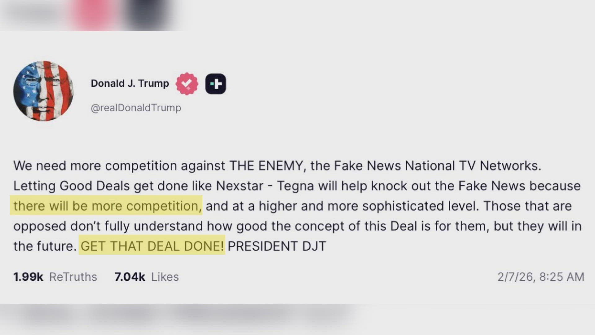 Trump backs Nexstar’s proposed acquisition of TEGNA | 9news.com