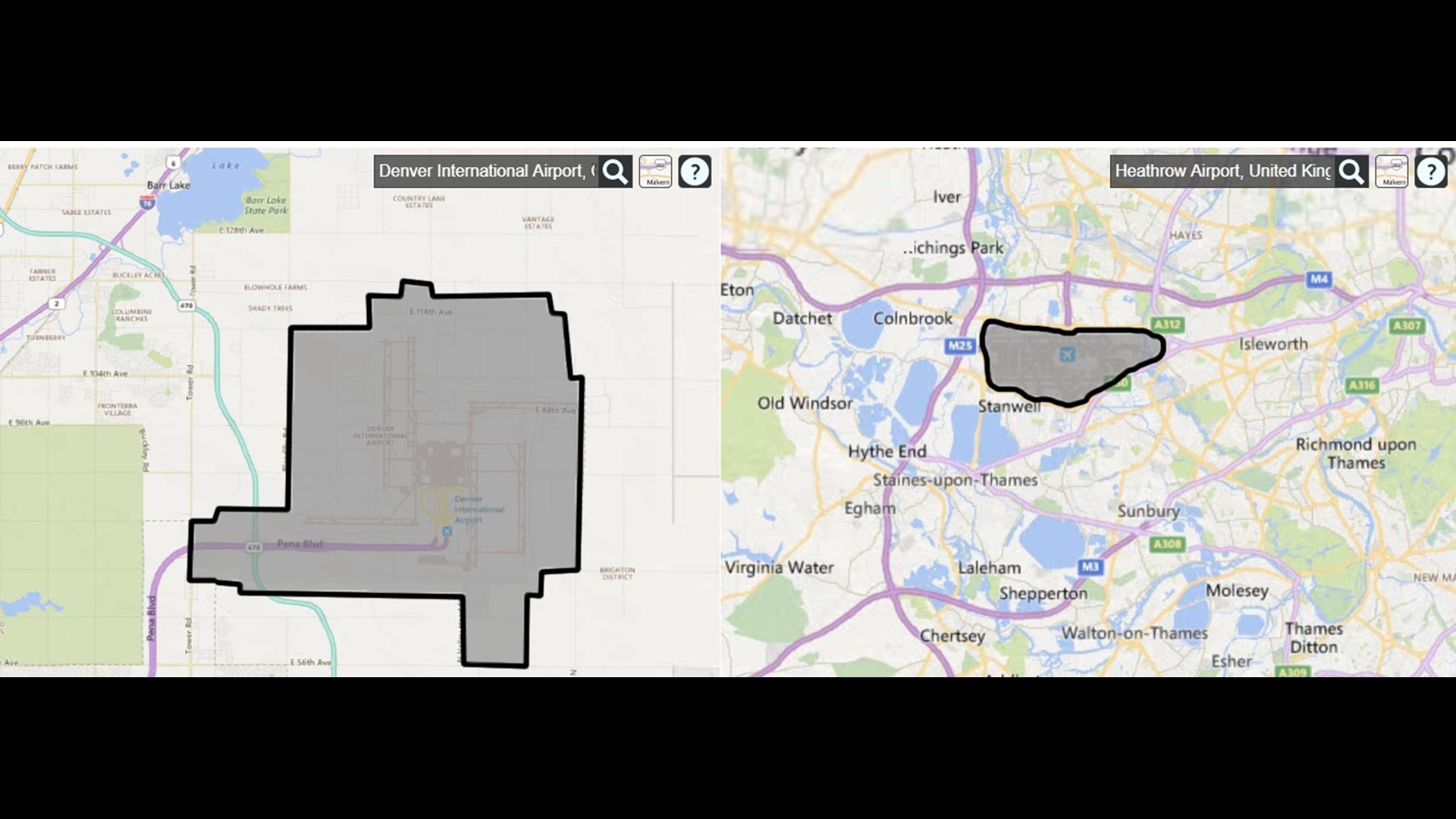DIA is bigger than multiple major cities, all but 1 other airport ...