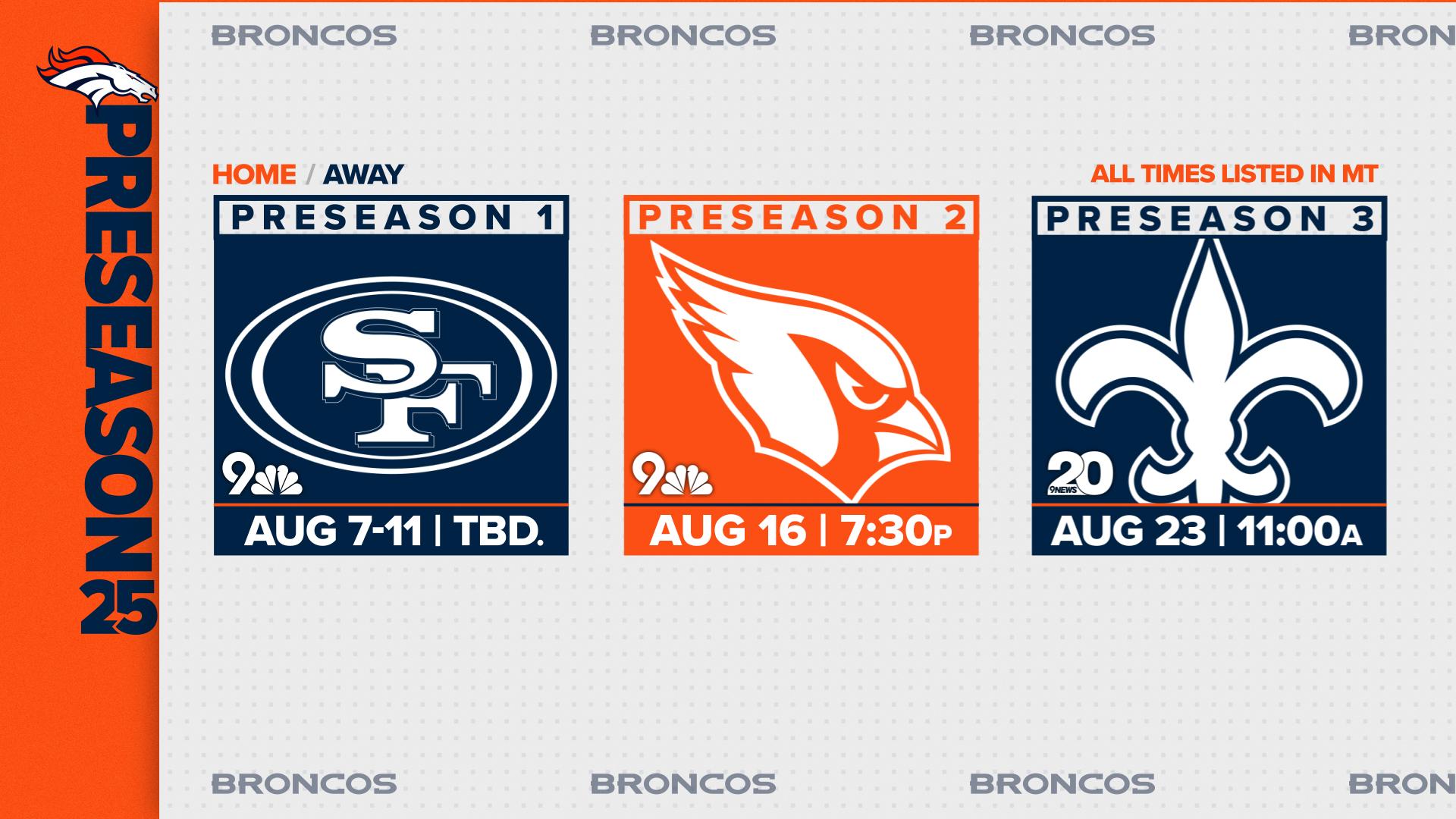 Broncos vs. Cardinals preseason game set for Aug. 16 on 9NEWS | 9news.com