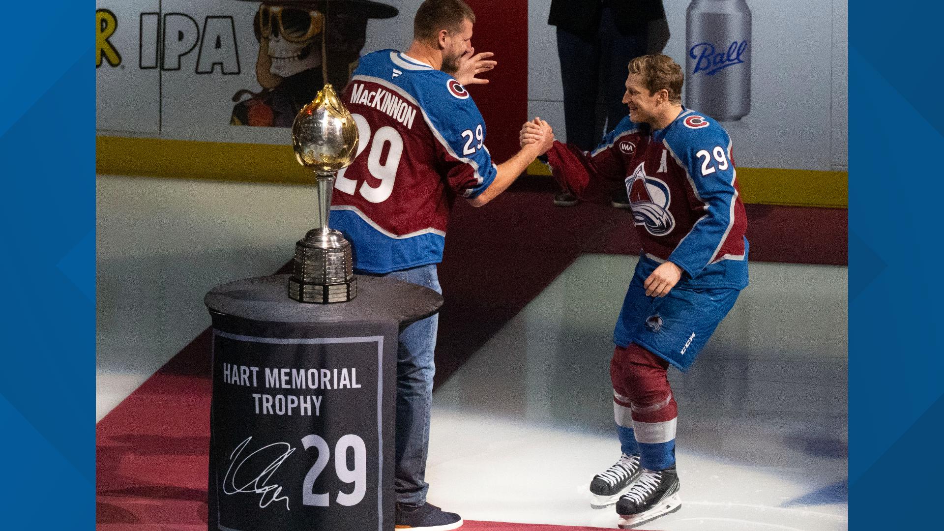 Nikola Jokic presents Nathan MacKinnon with Hart Memorial Trophy ...
