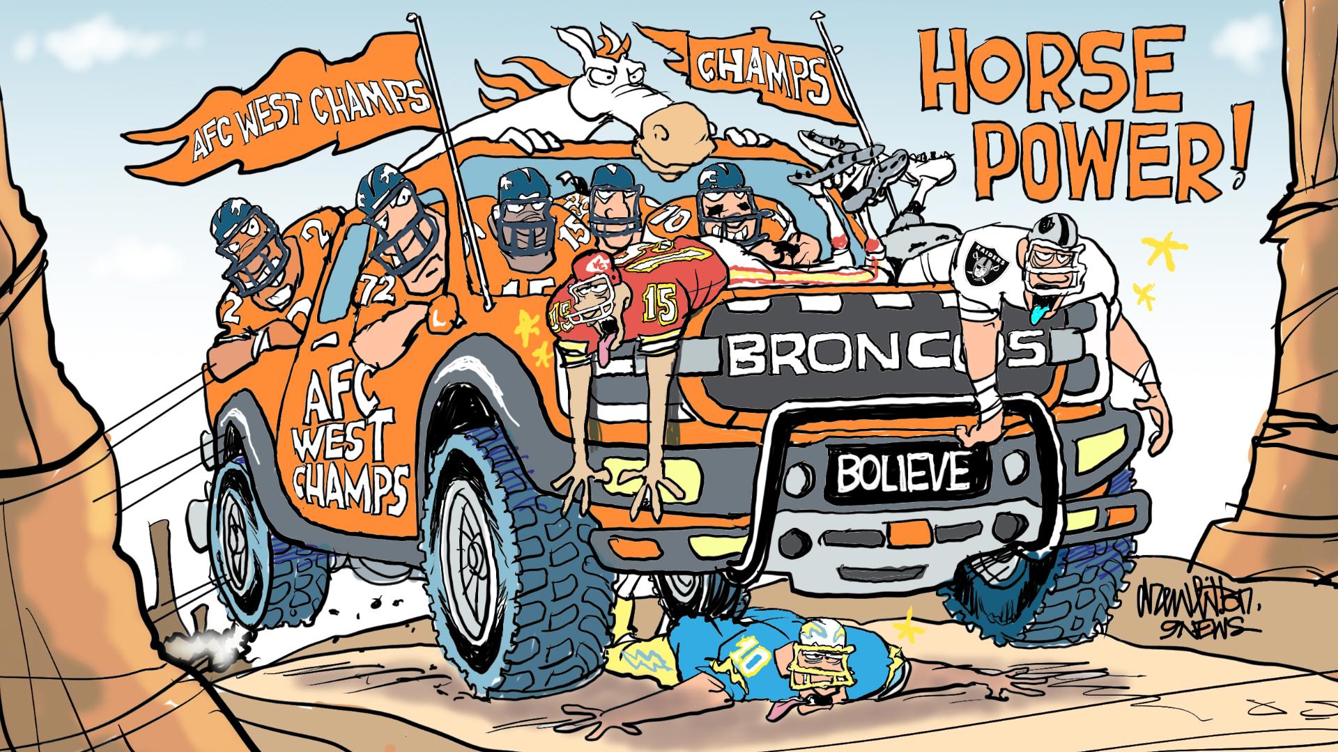 Drew Litton cartoon after Broncos clinch division title | 9news.com
