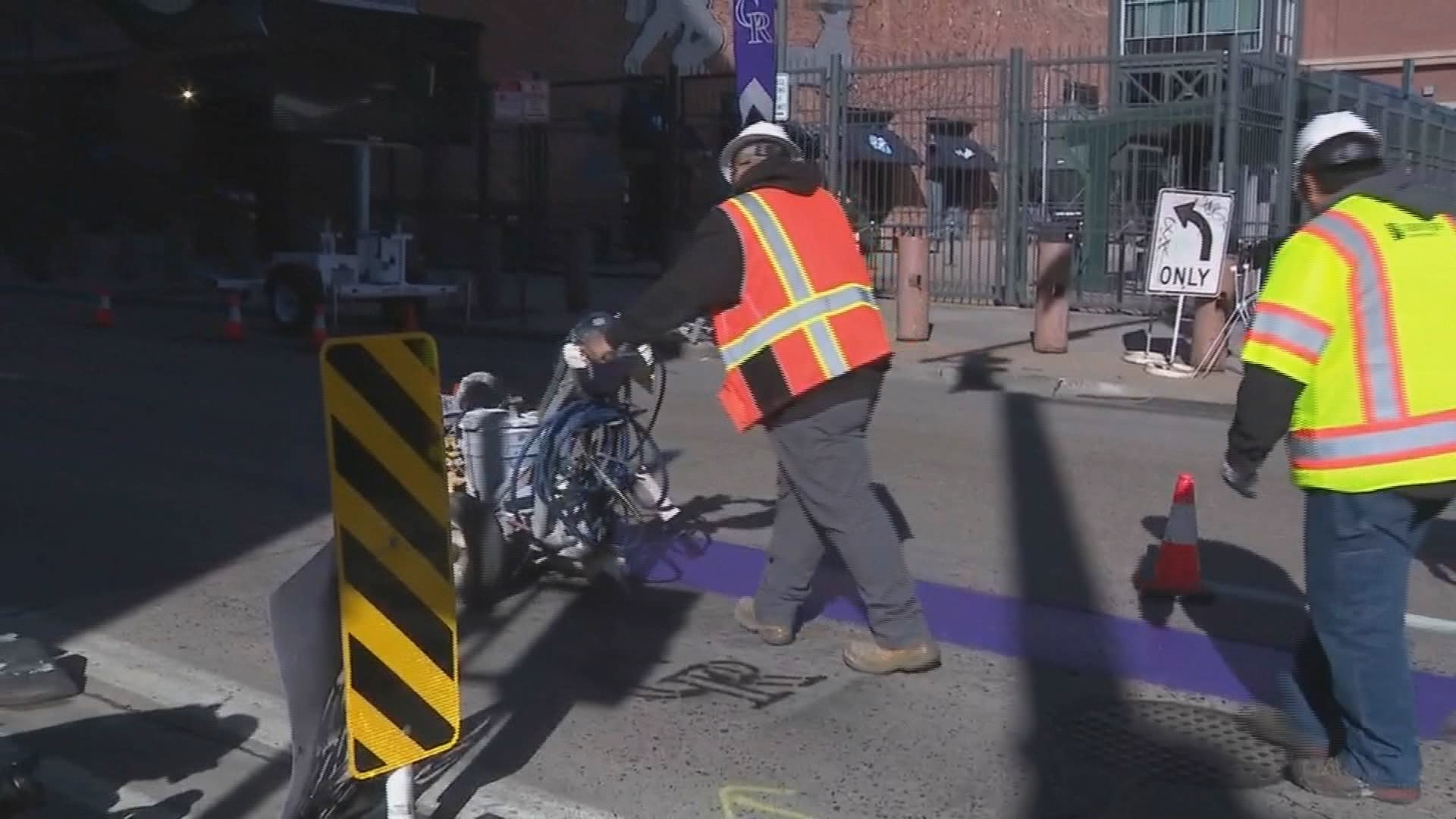 Purple stripe on Blake Street | 9news.com