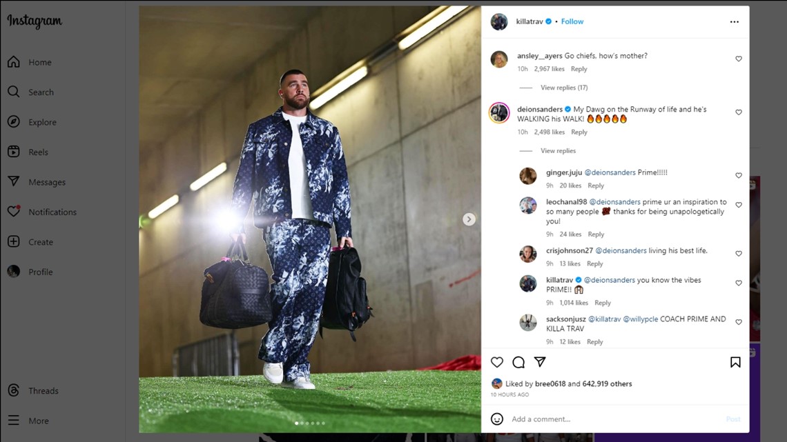 Travis Kelce, Deion Sanders exchange compliments on Instagram | 9news.com