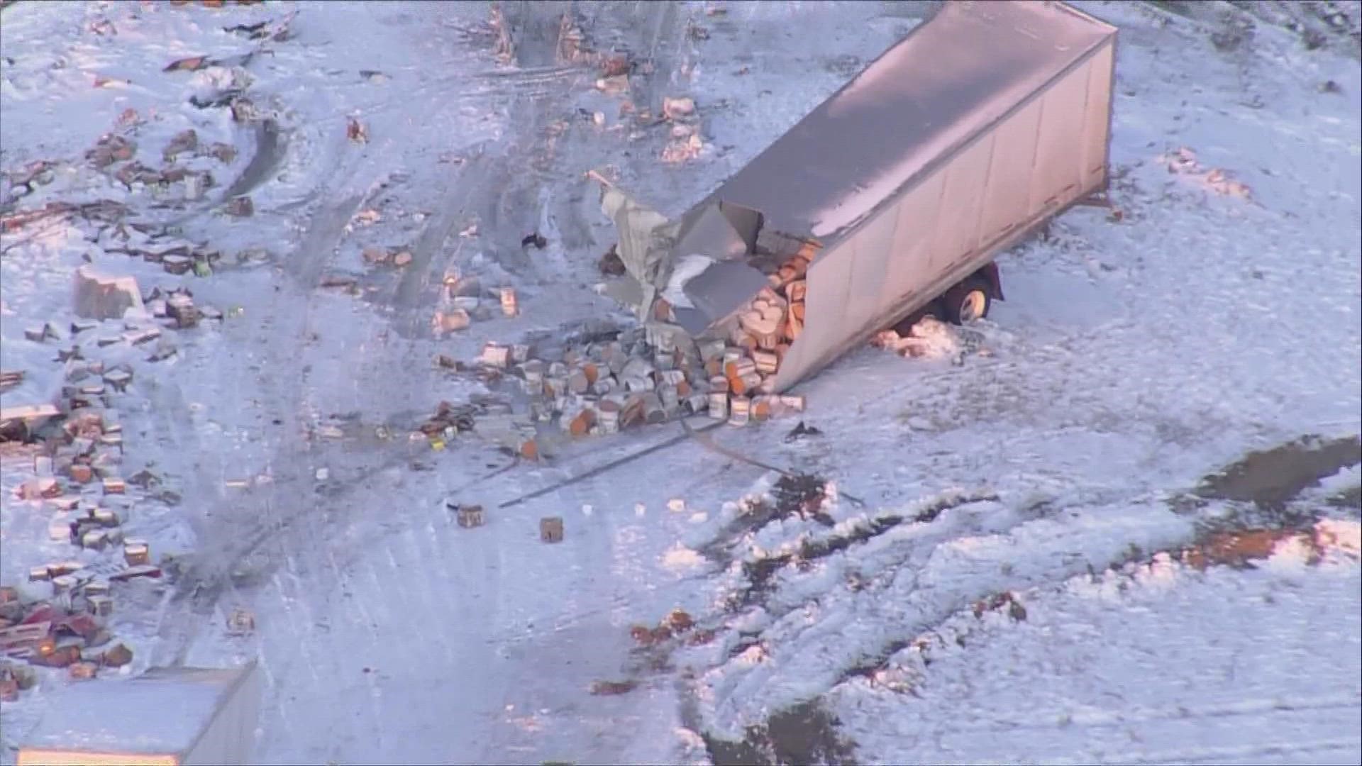 Aerial view shows wreckage from I-70 crash involving multiple semis ...