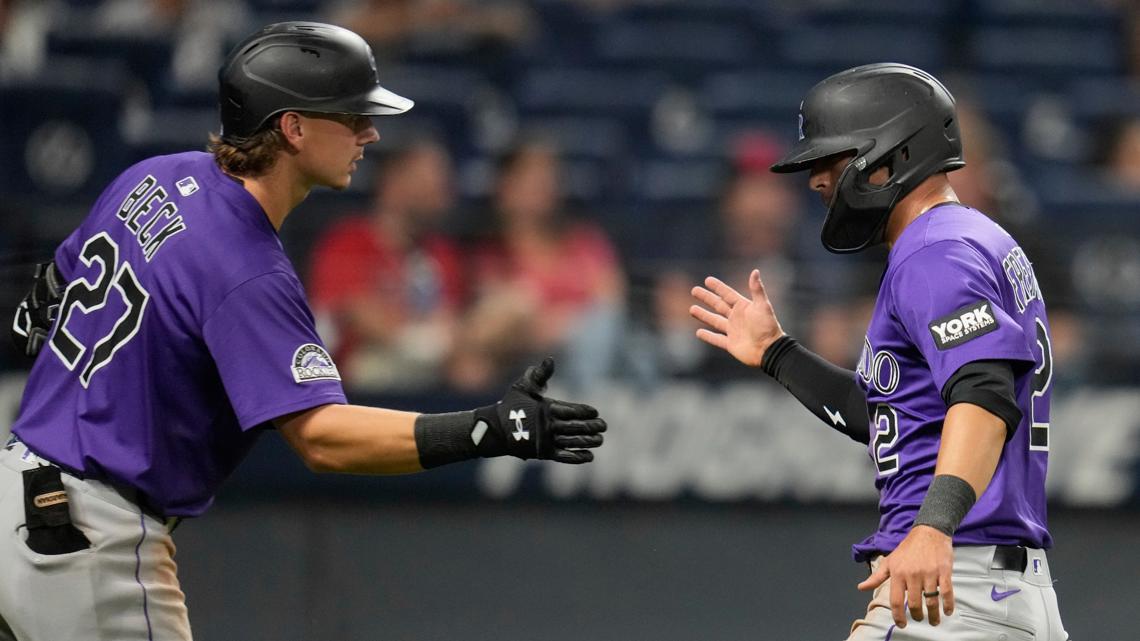 Rockies score 4 runs in 9th, rally for 8-6 win over Guardians | 9news.com