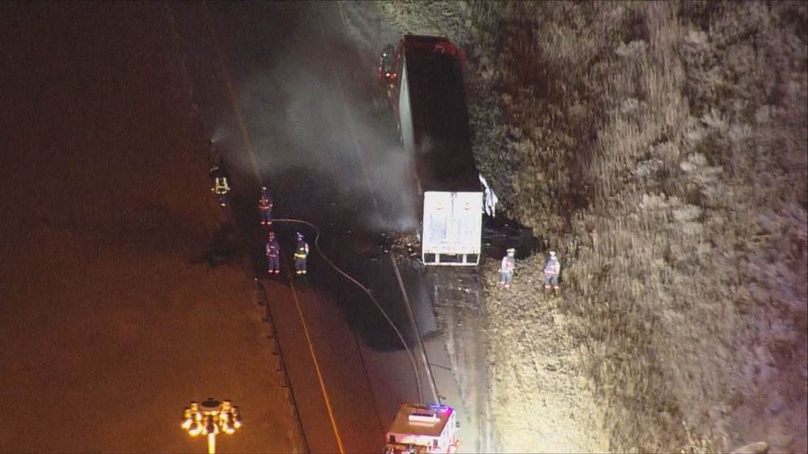 Potato-filled semi truck catches fire in Colorado | 9news.com