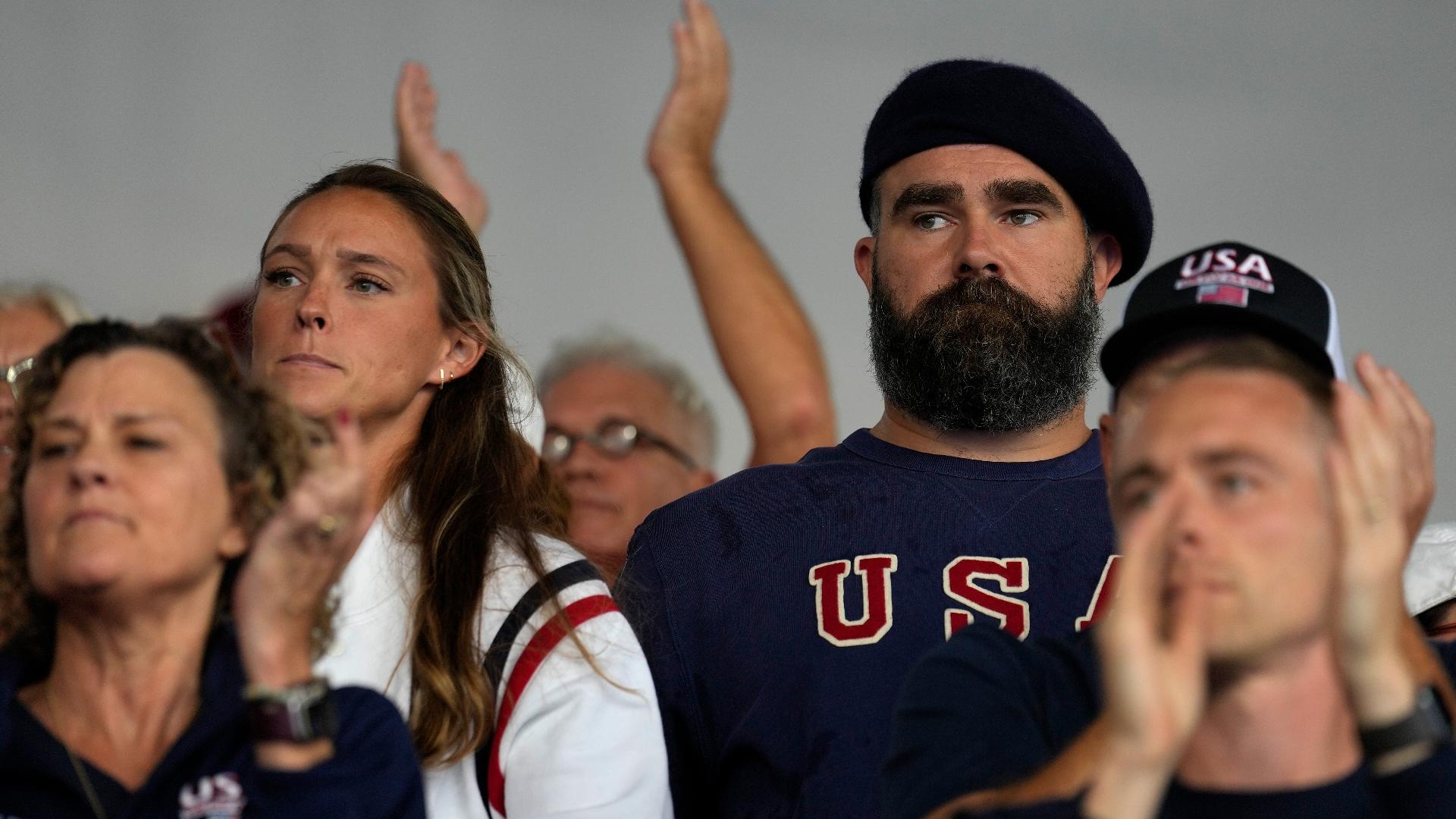 US Rugby star Sammy Sullivan meets Jason Kelce at Paris Olympics ...