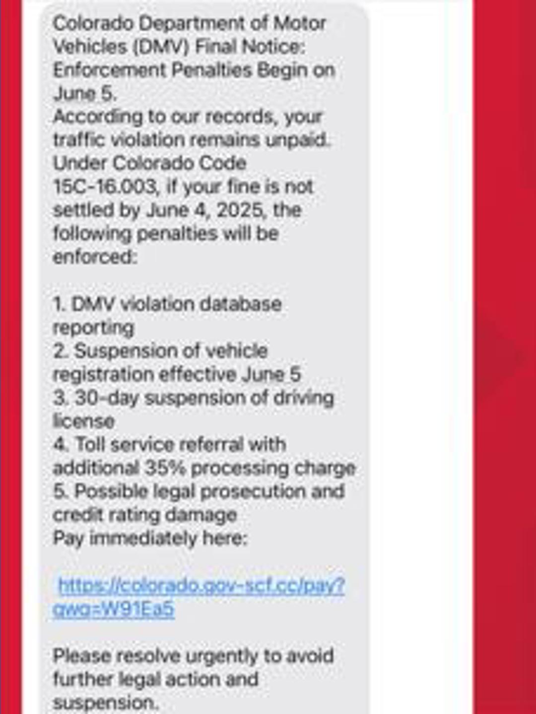 Colorado DMV warn of scam texts claiming driving violations, unpaid ...