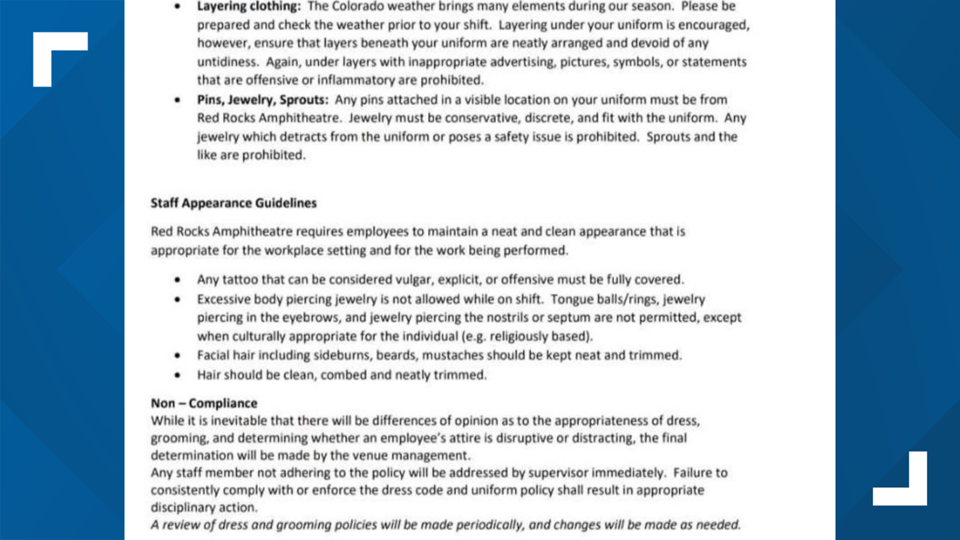 Red Rocks 'staff appearance guidelines' has some employees upset ...