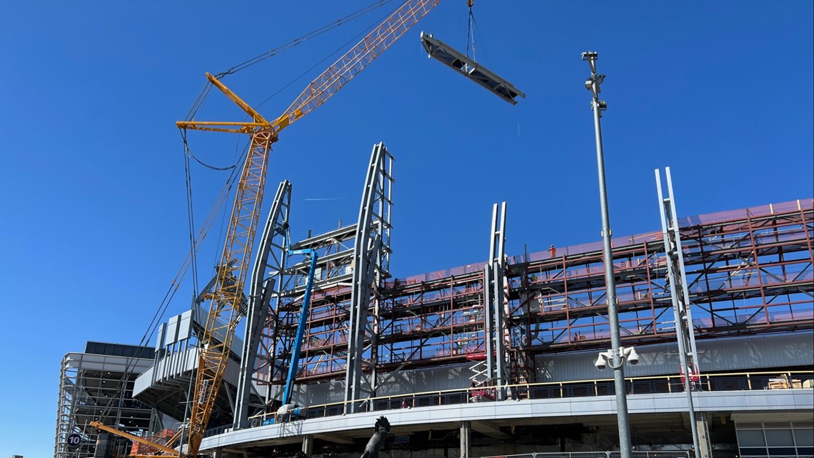 Empower Field scoreboard construction | 9news.com