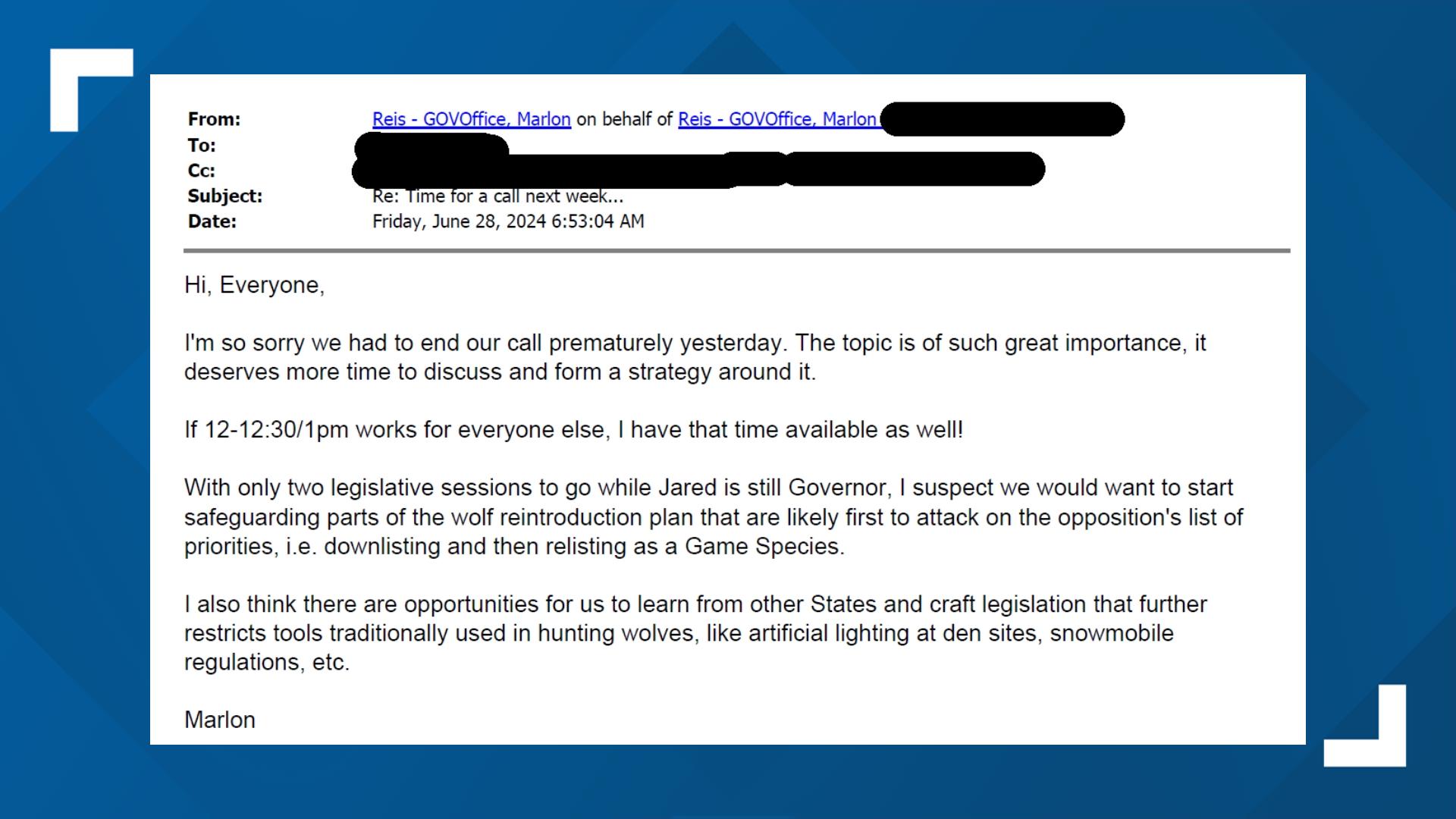 Emails show Colorado first gentleman pursuing wolf-related laws | 9news.com