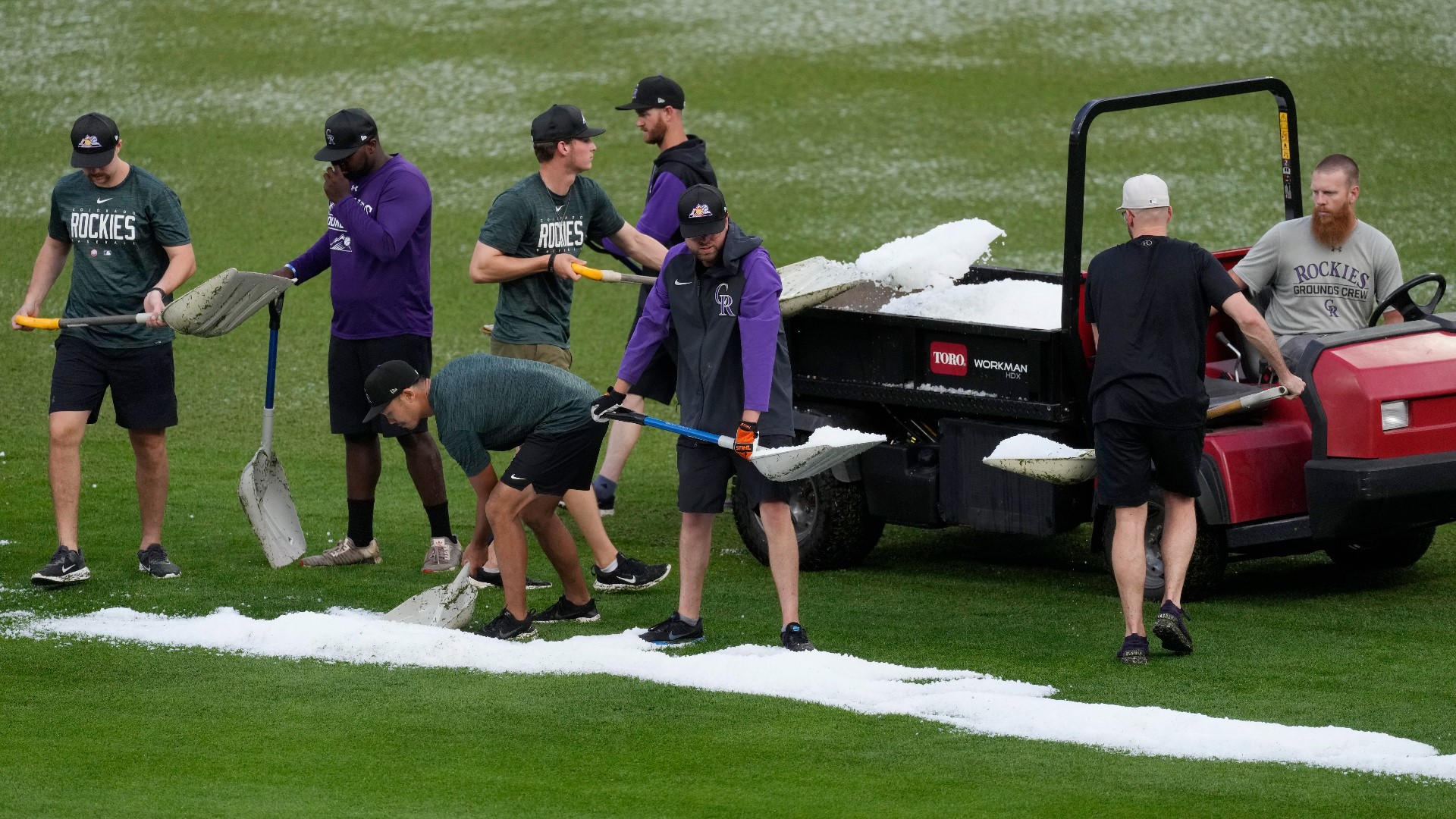 Hail makes Coors Field a winter wonderland ahead of Dodgers game ...