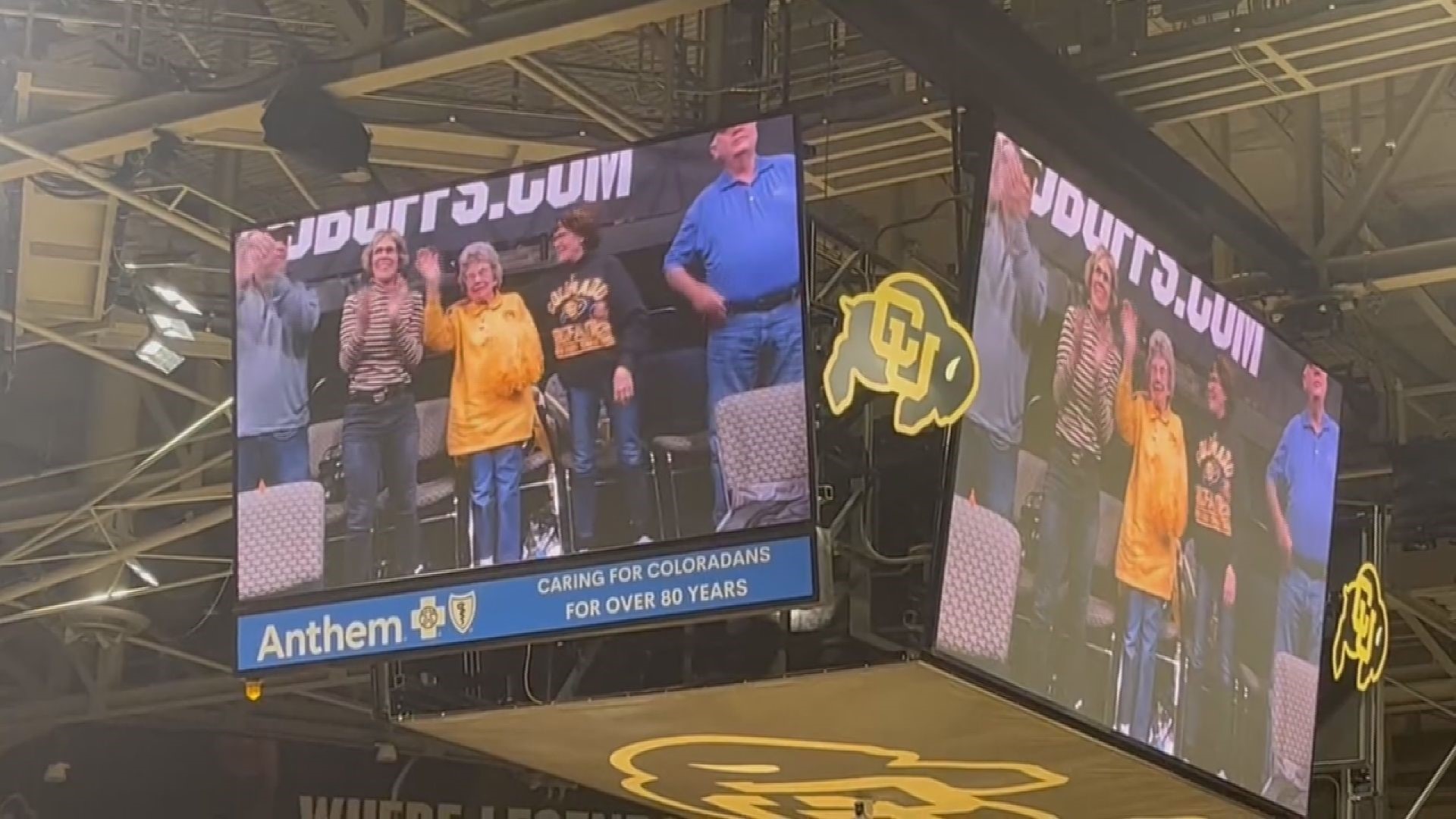 Crowd sings Happy Birthday to CU superfan Peggy Coppum | 9news.com