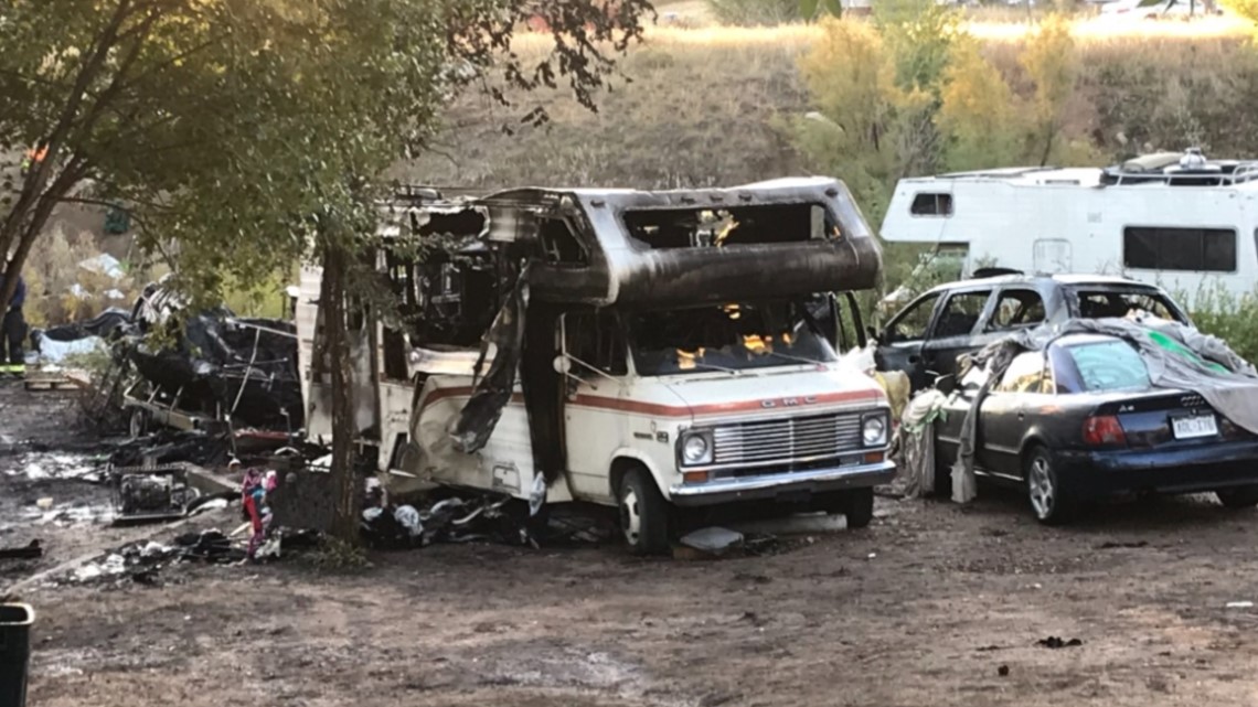 Large homeless camp fire sparks in Stratmoor Hills | 9news.com