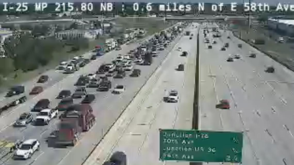 Four-car crash slows traffic on southbound I-25 in Denver | 9news.com