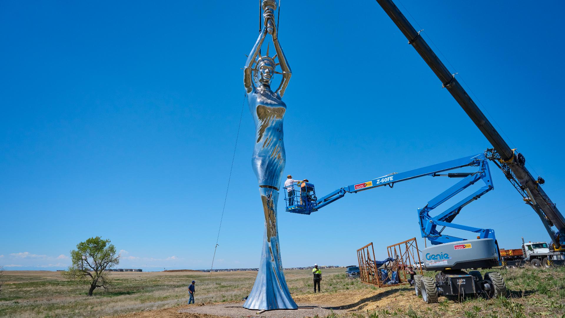 New 58 Foot Tall Liberty Art Sculpture Installed At The Aurora