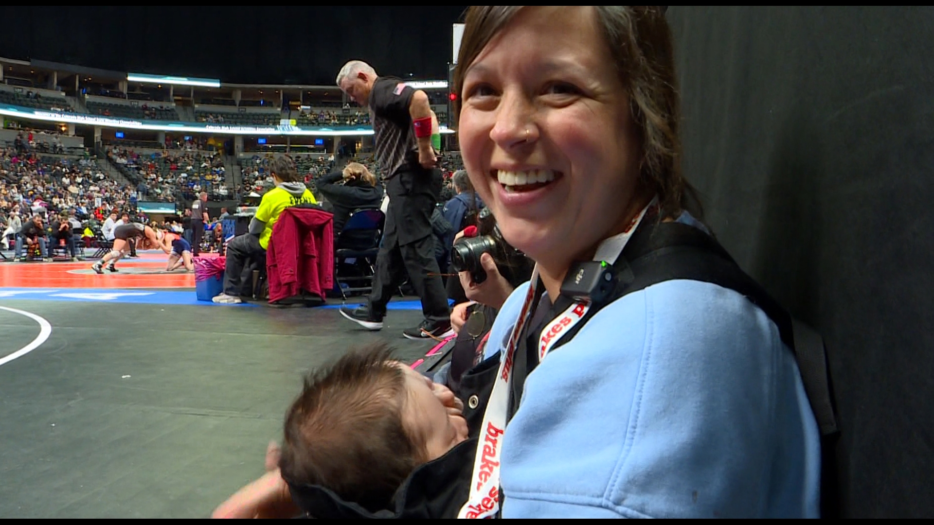Wrestling moms during the semi-final round of the 2025 state wrestling tournament at Ball Arena ...