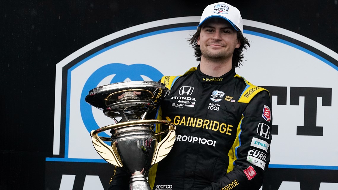 Colton Herta makes all right moves to win wet, wild IndyCar GP | 9news.com