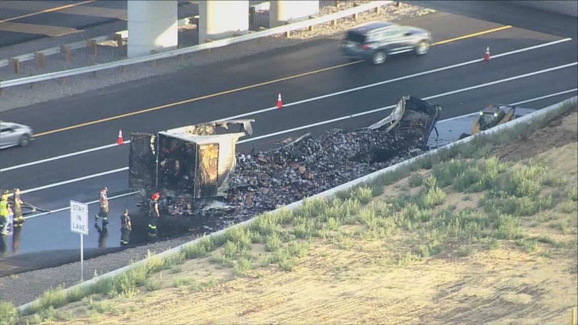 VIDEO: Semi truck burned out after fire on Colorado highway | 9news.com
