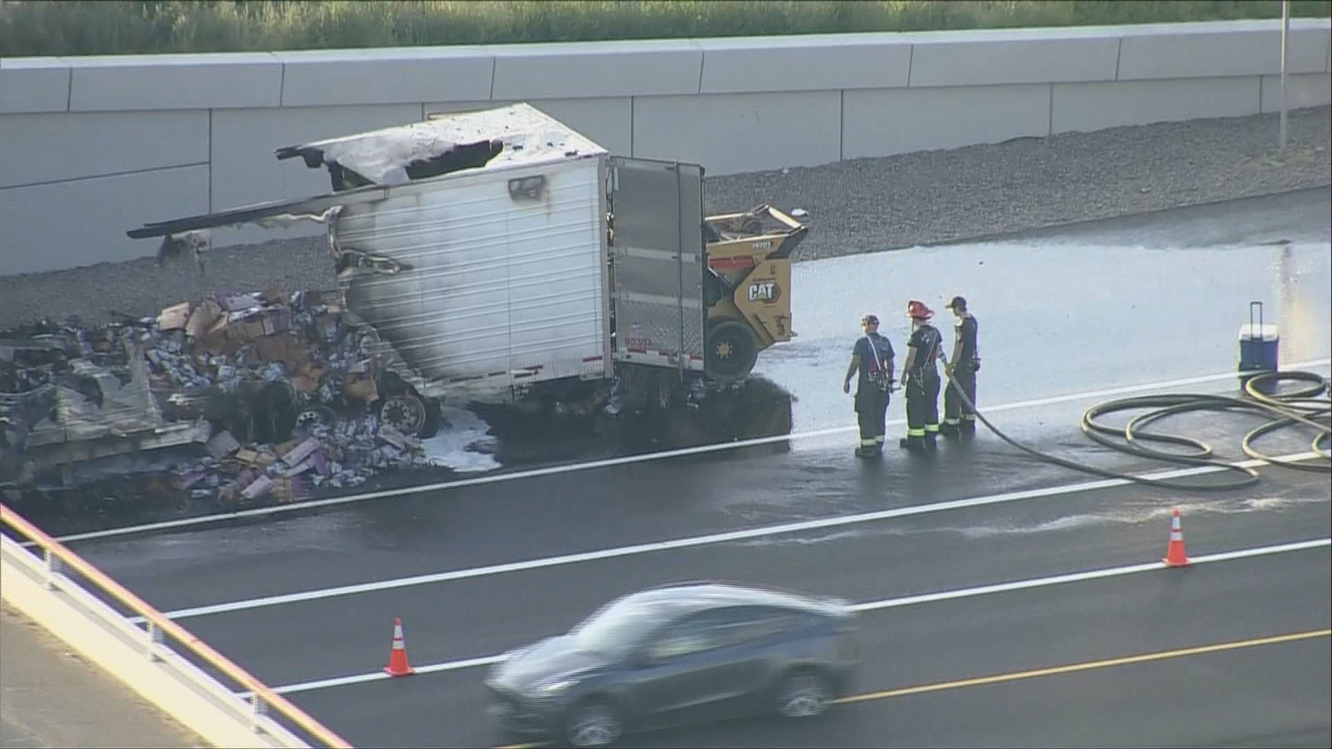 VIDEO: Semi truck burned out after fire on Colorado highway | 9news.com