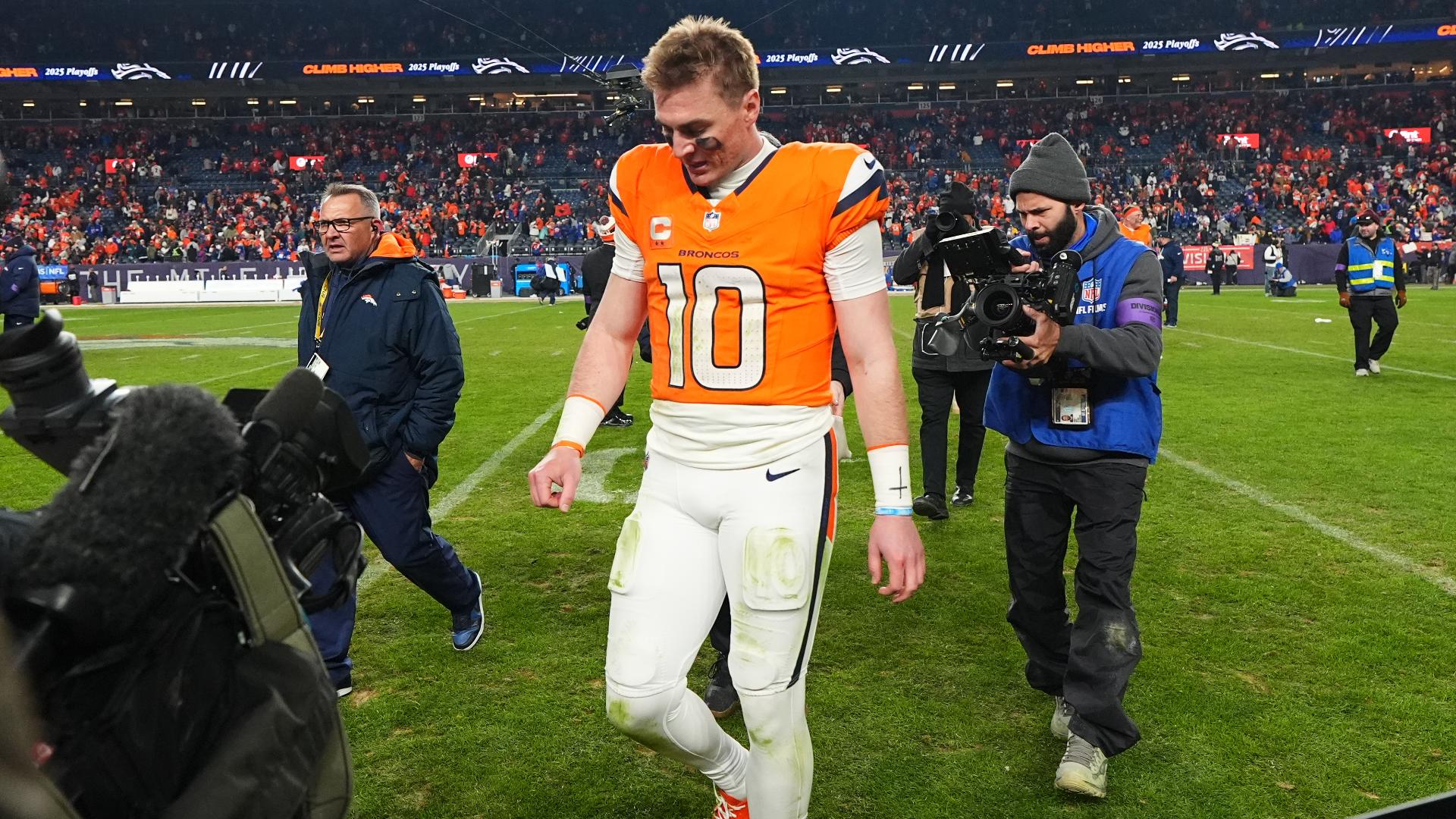 Bo Nix breaks his right ankle late in Broncos' playoff win, will have ...