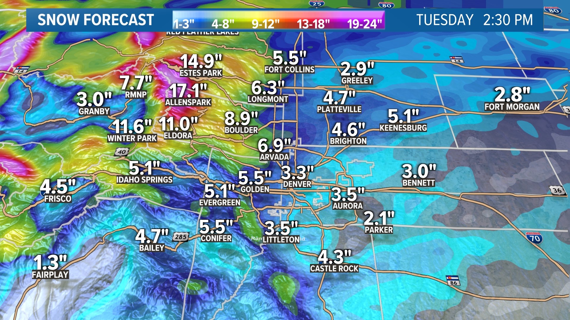 Snow to impact Colorado on Tuesday: How much we'll get in Denver ...