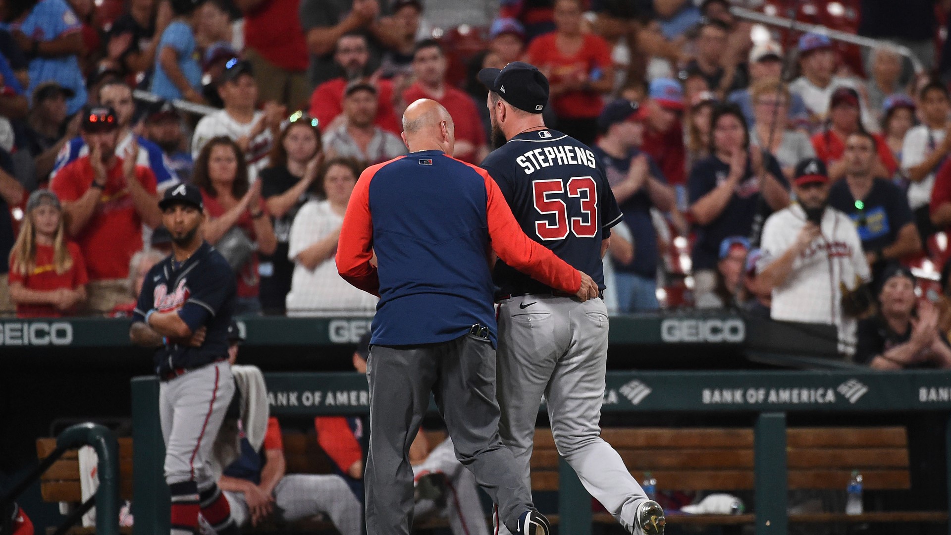 Atlanta Braves' Jackson Stephens hurt during Cardinals game | 9news.com